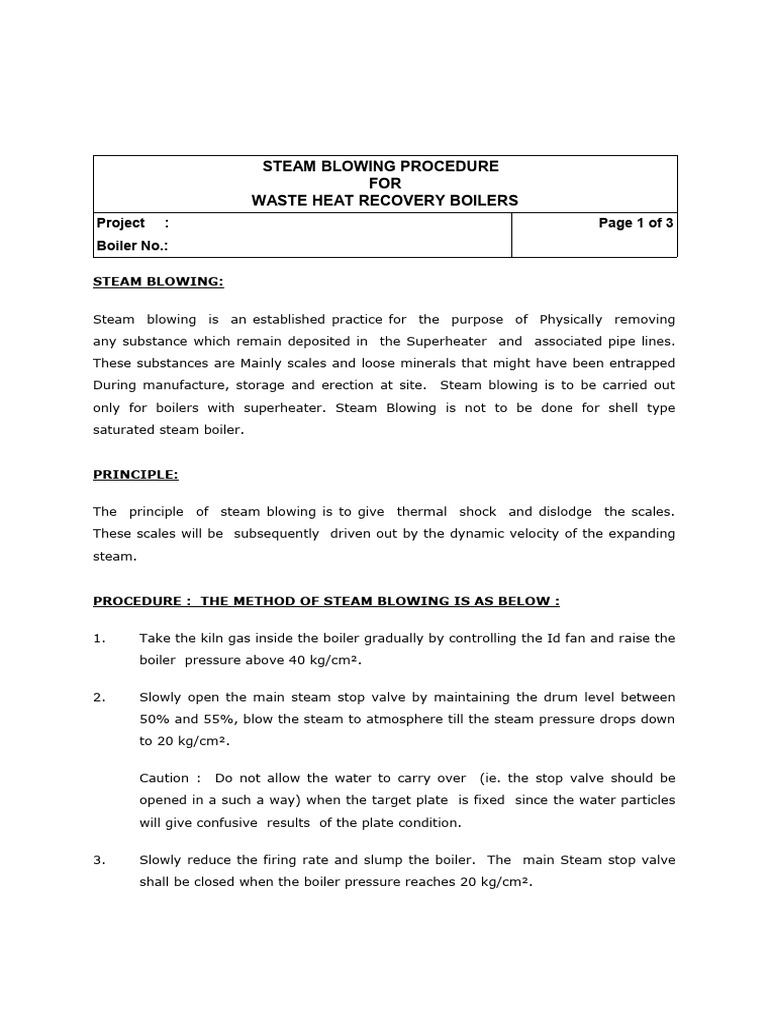 Steam Blowing Procedure for WHRB | PDF | Boiler | Steam