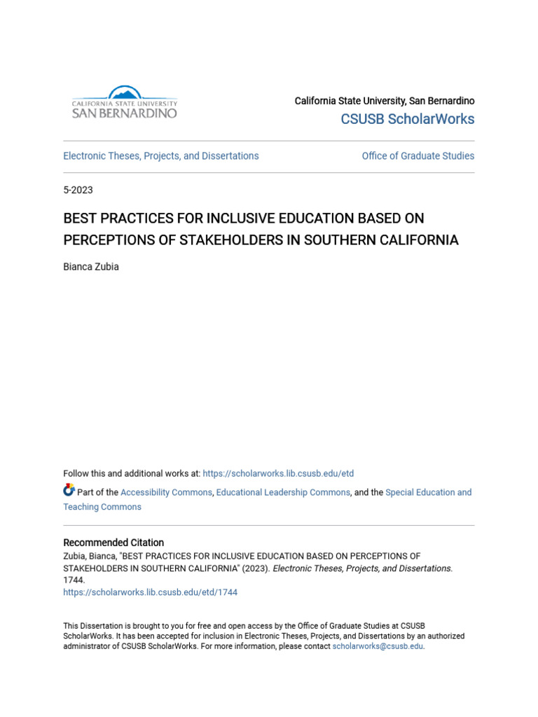 Best Practices For Inclusive Education Based On Perceptions of ST | PDF | Inclusion (Education ...