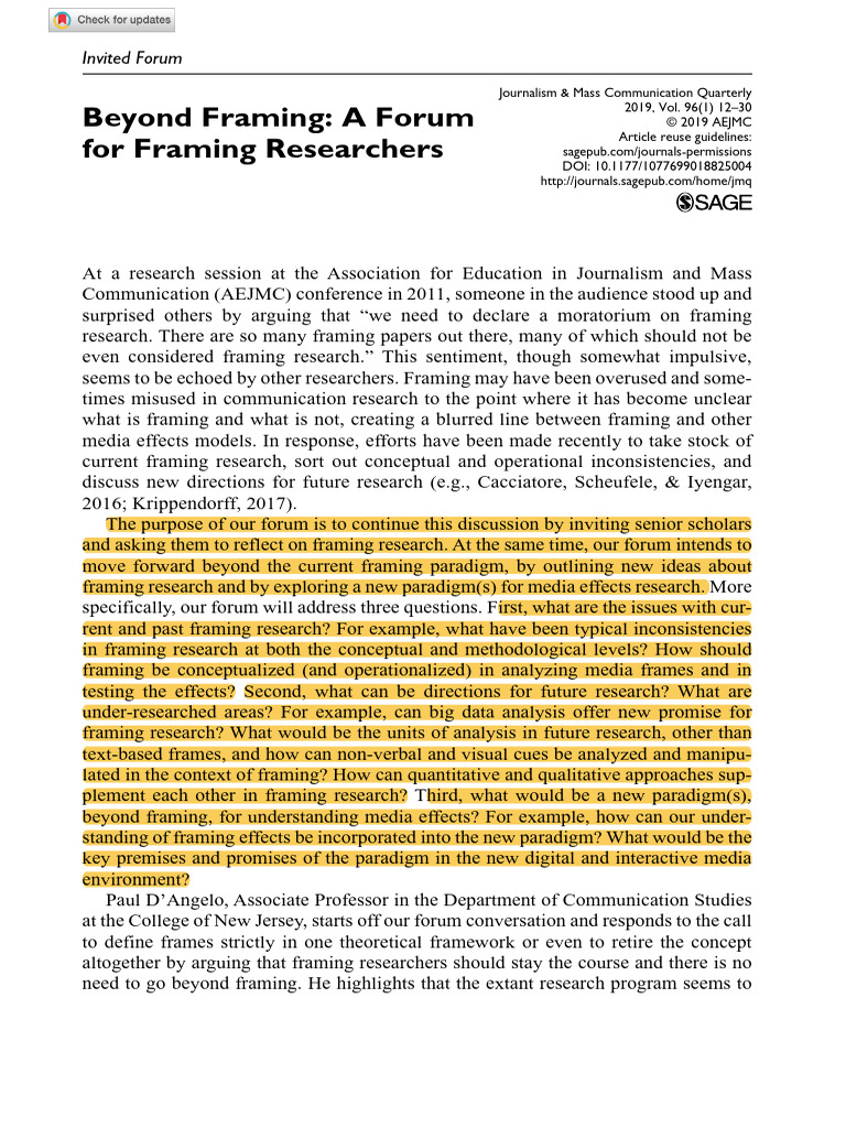 Beyond Framing: A Forum For Framing Researchers | PDF | Framing (Social ...