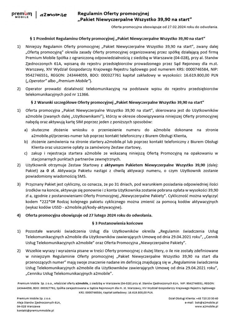 Oferta Promocyjna Pakiet Niewyczerpalne Wszystko 39,90 Na Start | PDF