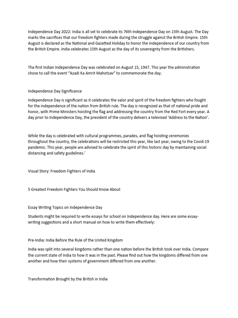 Independence Day | PDF | Independence Day (United States) | British Raj