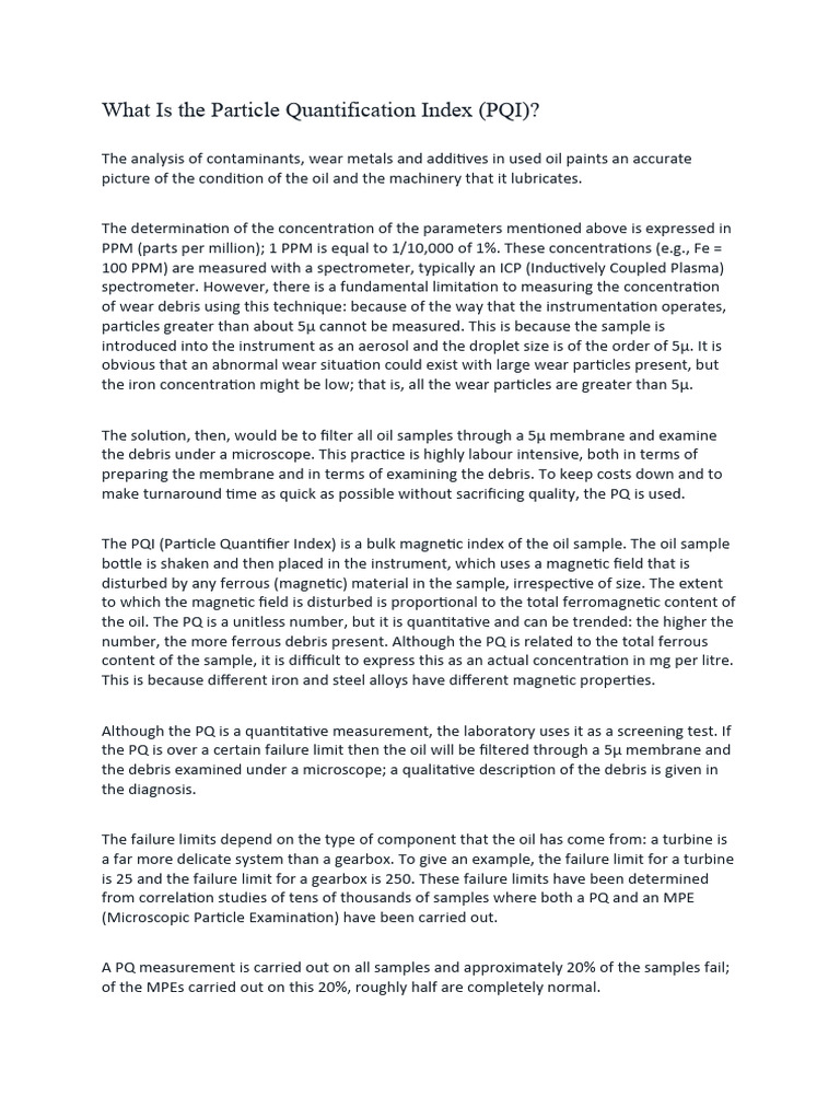 What Is The Particle Quantification Index | PDF | Wear | Calibration