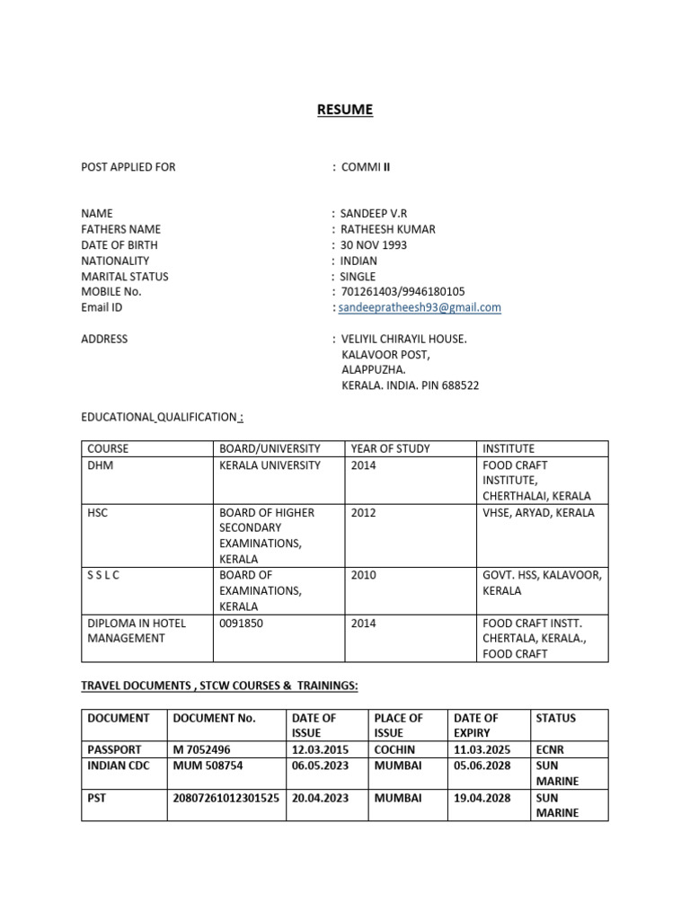 Resume Sandeep Vr Commi Ii Pdf Kerala Pediatrics