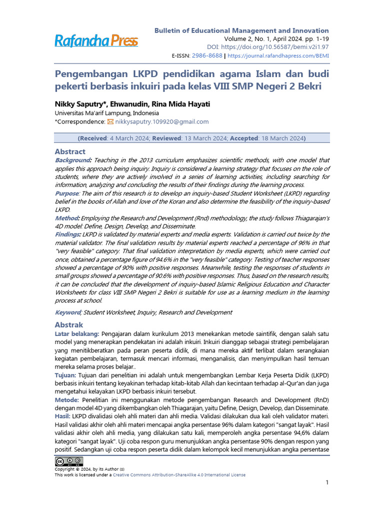Pengembangan LKPD Pendidikan Agama Islam Dan Budi | PDF | Ilmu Sosial