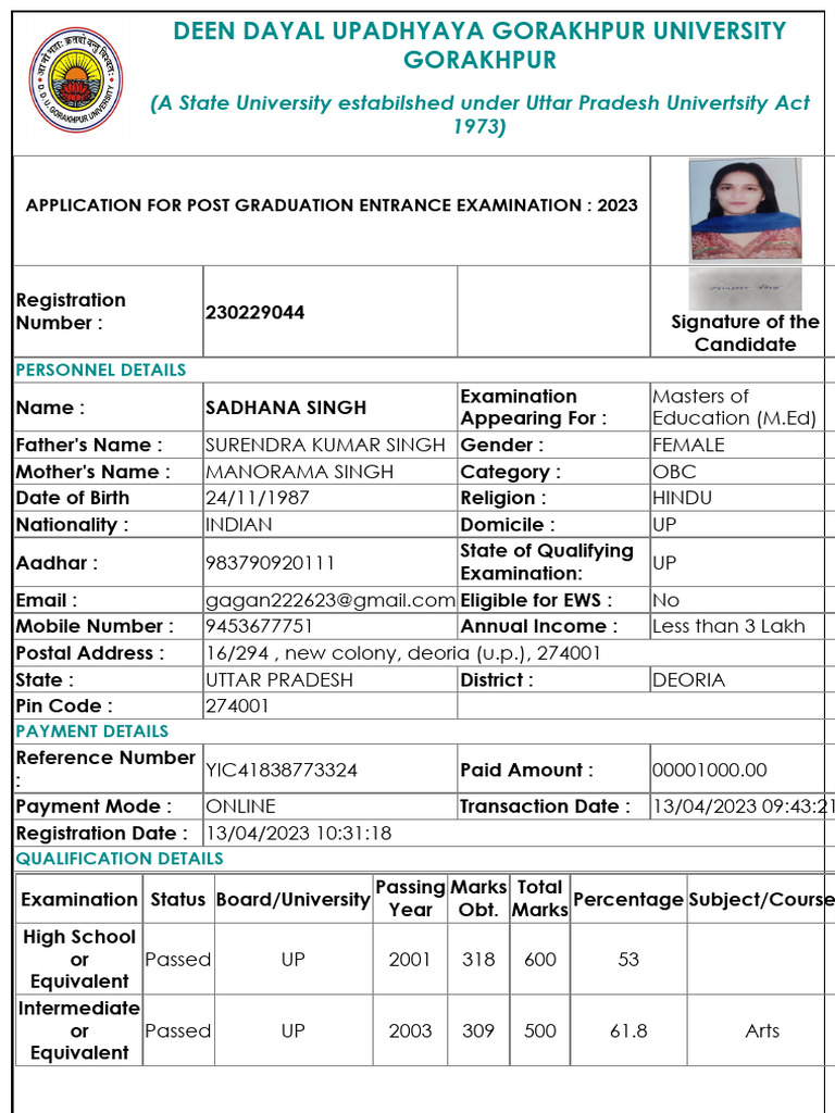 Application Form Ddu | PDF