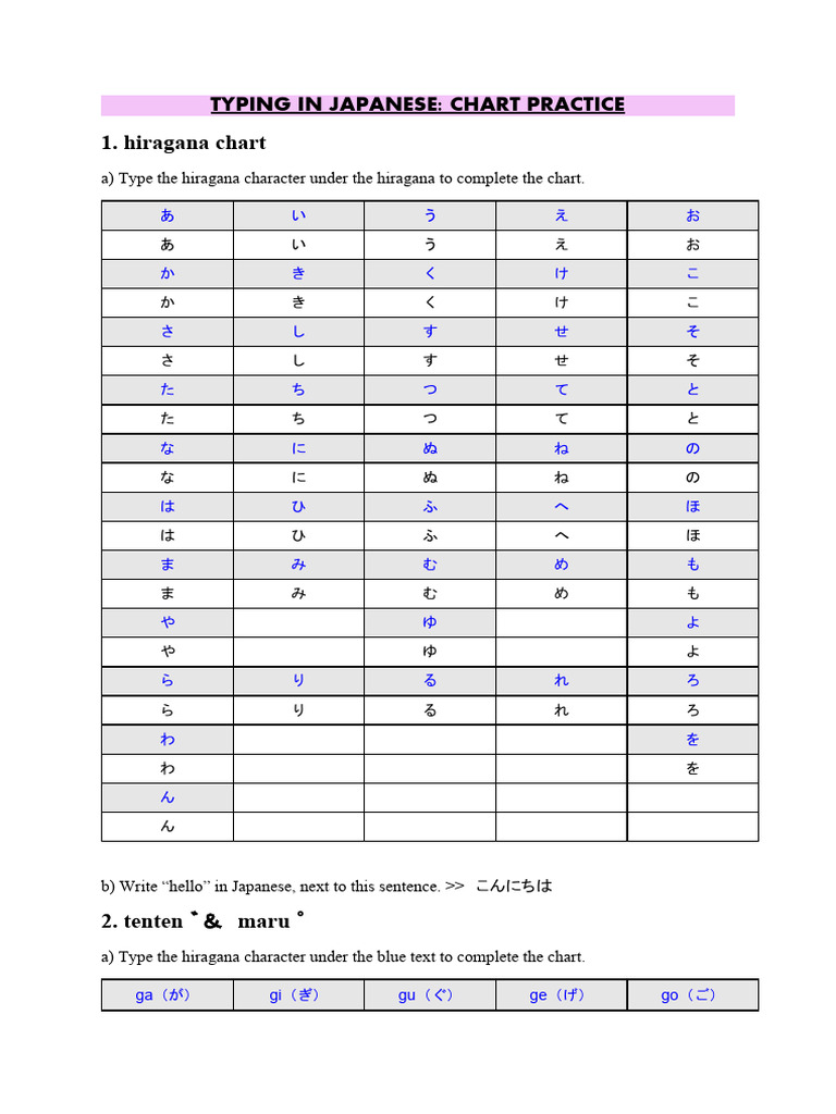 TYPING IN JAPANESE - Chart Practice | PDF