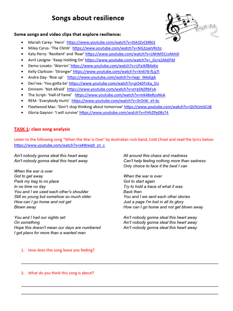 Songs About Resilience | PDF | Sound Recording | Recorded Music