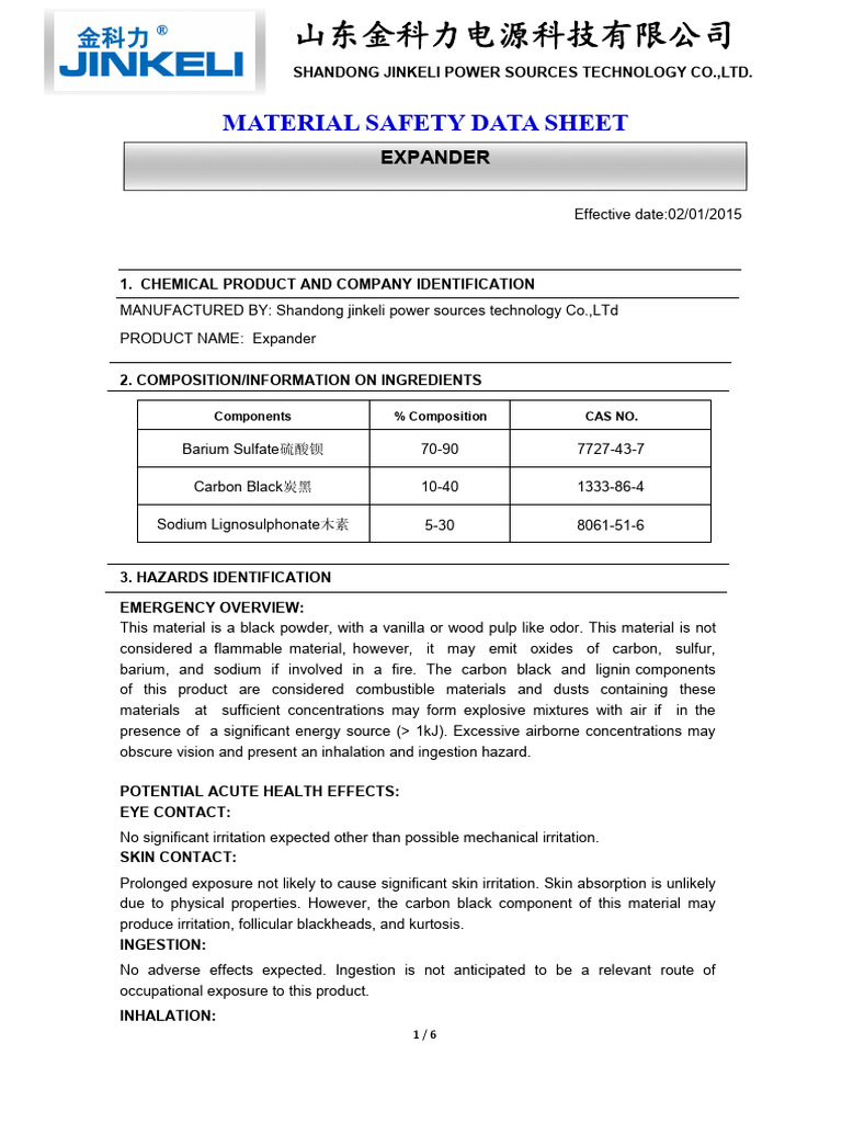 Expander Material Safety Data Sheet | PDF | Firefighting | Personal ...