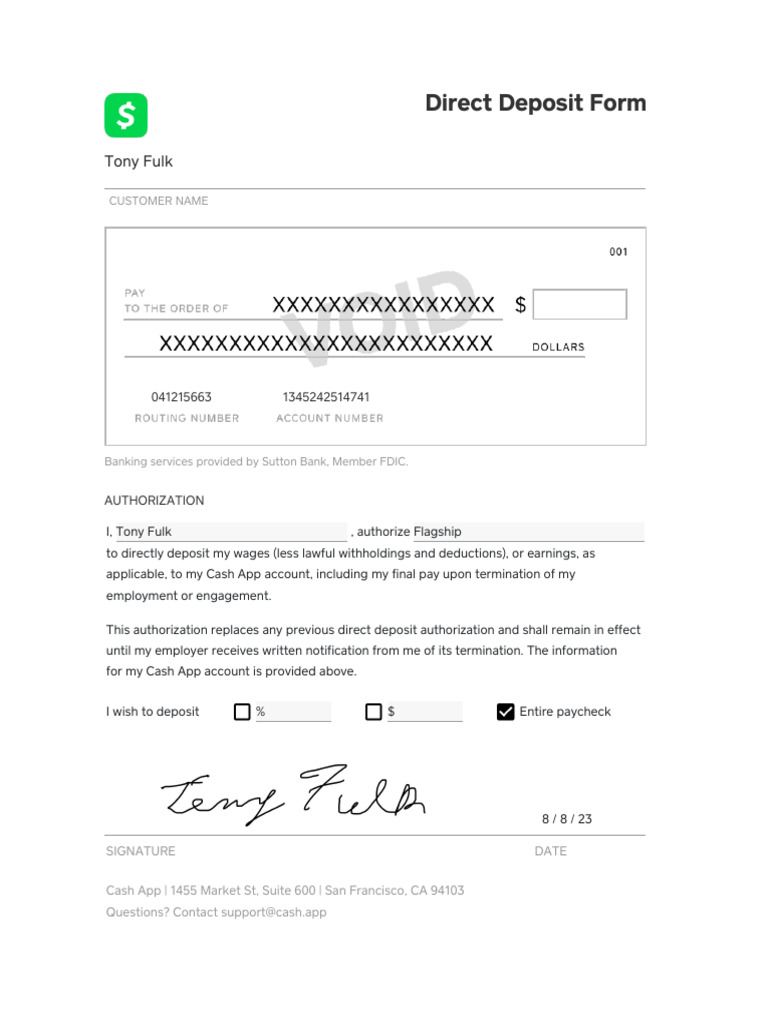 Direct Deposit Authorization Form | PDF | Finance & Money Management