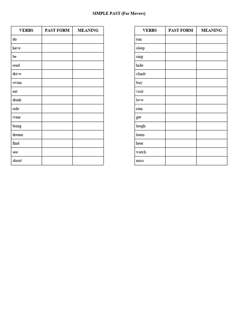 Simple Past Verbs for Movers | PDF