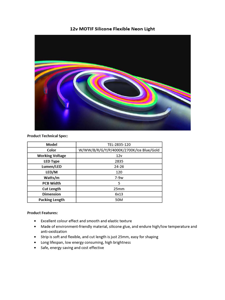 12v Motif Silicone Flexible Neon Light Spec | PDF