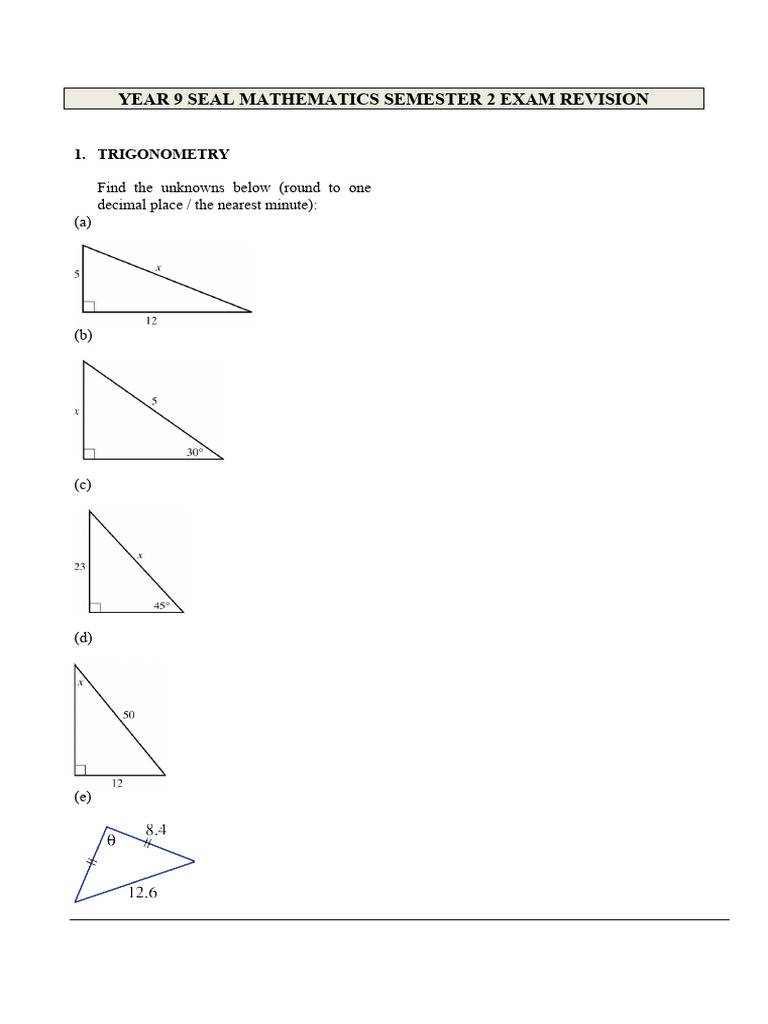 Year 9 Math Exam Revision Guide | PDF | Equations | Probability