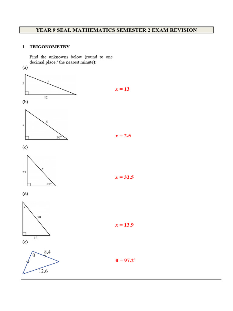 Semester 2 Exam Revision Solutions 2022 | PDF | Mathematical Concepts ...
