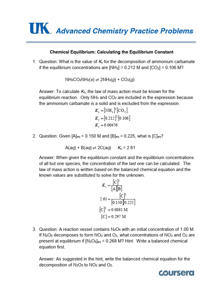 Chemical Equilibrium - Part 2 - Solutions | PDF | Chemical Equilibrium | Chemical Reactions