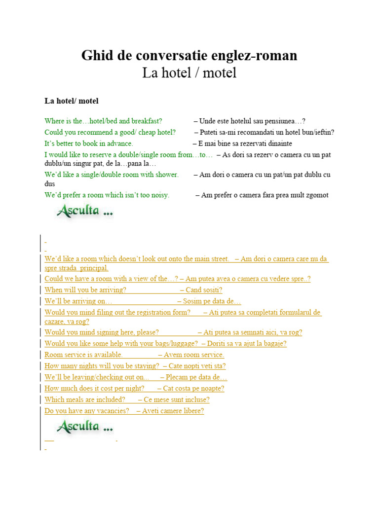 English-Romanian Hotel Conversation Guide | PDF | Hotel | Hospitality ...