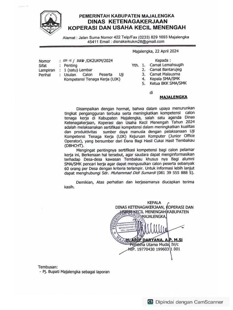 Usulan Calon Peserta Uji Kompetensi Tenaga Kerja (UJK) | PDF