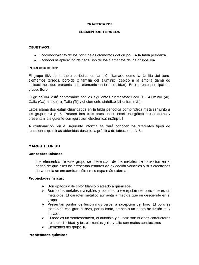 PRÁCTICA N8 QX - Inorg | PDF | Átomos | Materiales