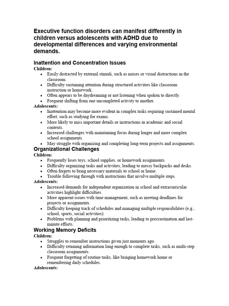 Executive Function Disorders in Children Versus Adolescents With ADHD | PDF | Attention ...