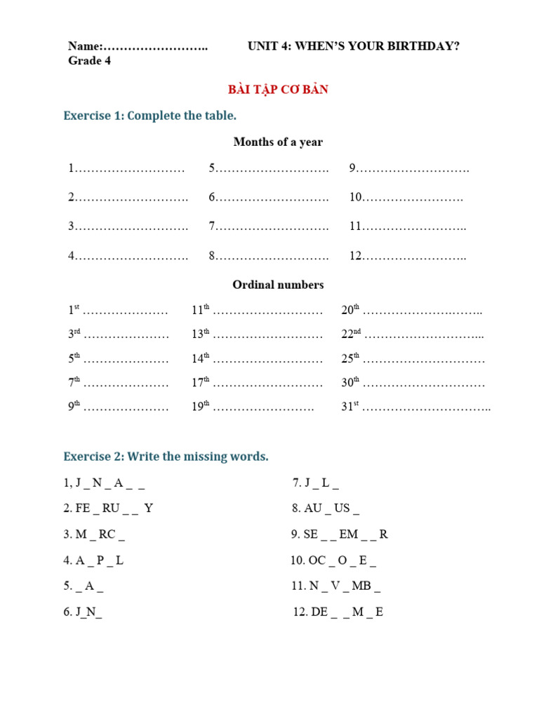 Grade 4. Unit 4 | PDF | Vietnam