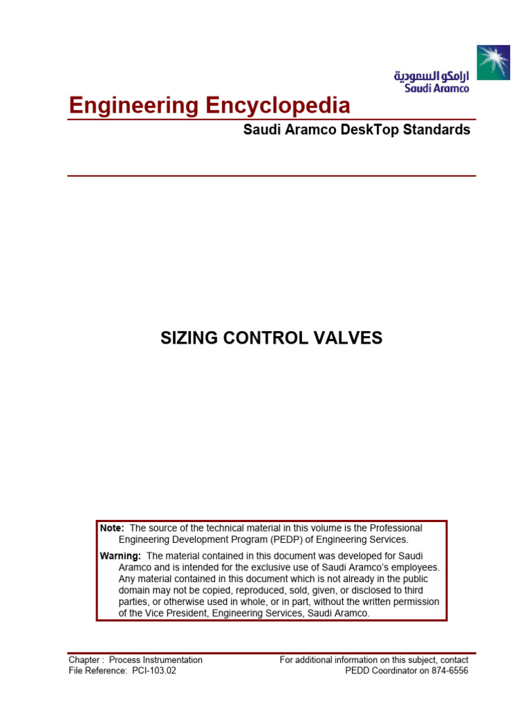Sizing Control Valves - Aramco | PDF | Fluid Dynamics | Valve