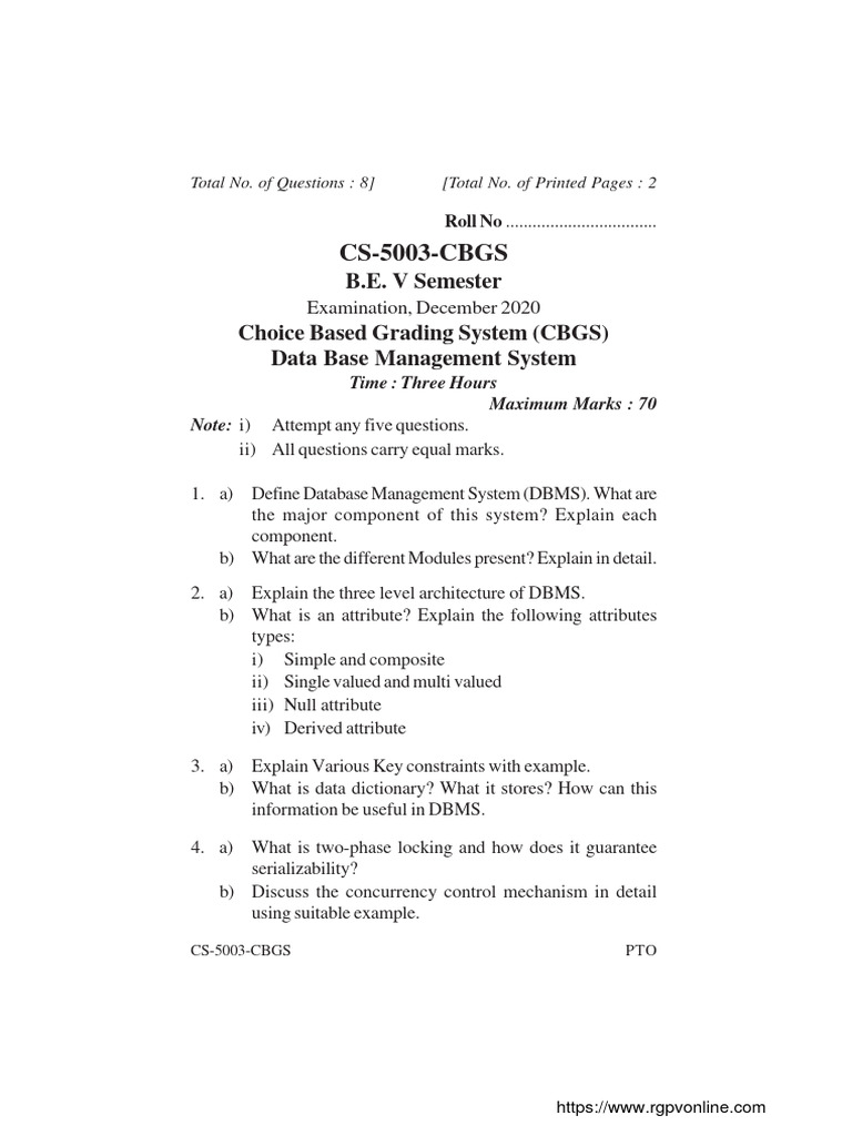 Cs 5003 Data Base Management System Dec 2020 | PDF