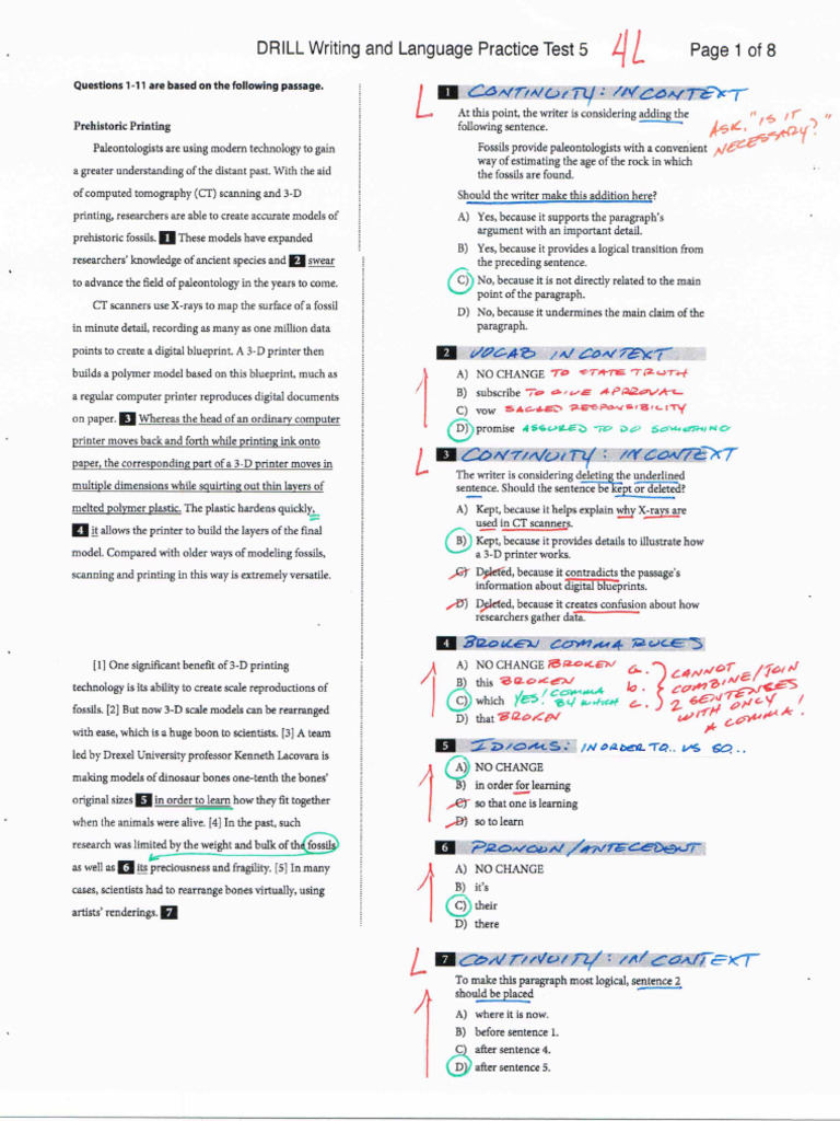 SOLUTIONS DRILL Grammar Practice Test 5 1 | PDF