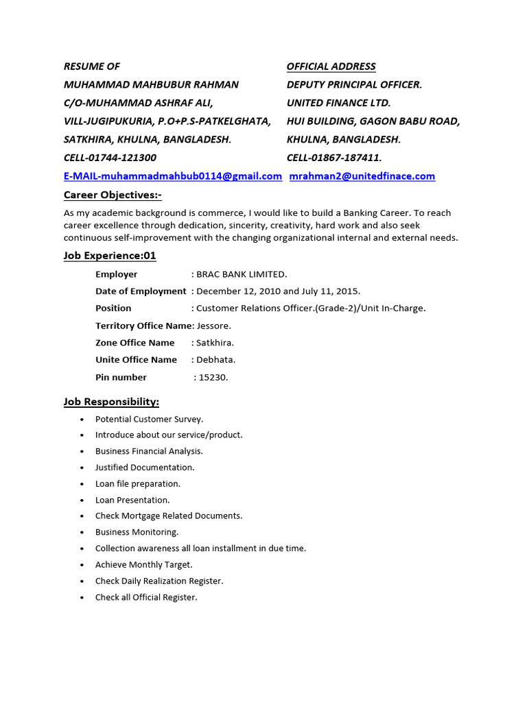 mahbub CV | PDF | Html | World Wide Web