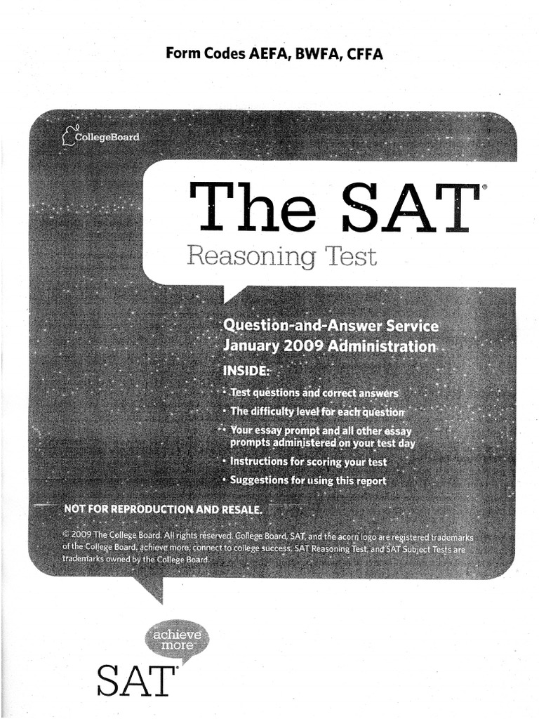 Sat 2009 Jan Form Codes Aefa Bwfa Cffa | PDF