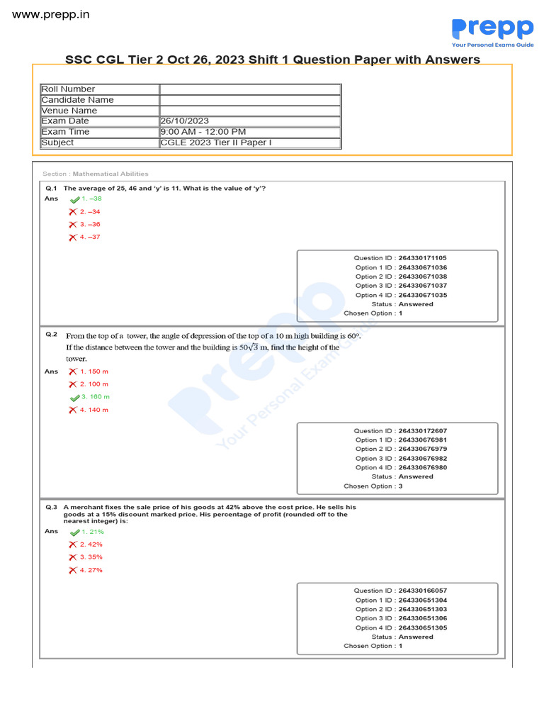 SSC CGL Tier 2 Oct 26 2023 Shift 1 Question Paper With Answers | PDF ...