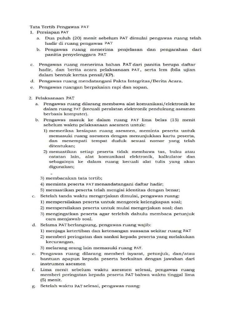 Tata Tertib Pengawas Dan Peserta PAT 2023 2024 | PDF