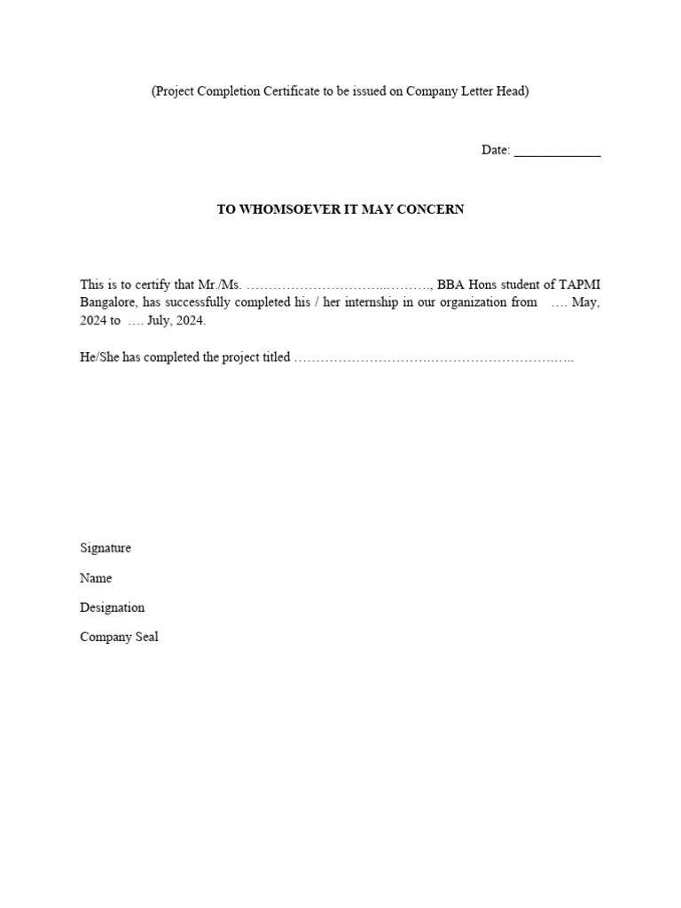 Project Completion Certificate Template | PDF | Business