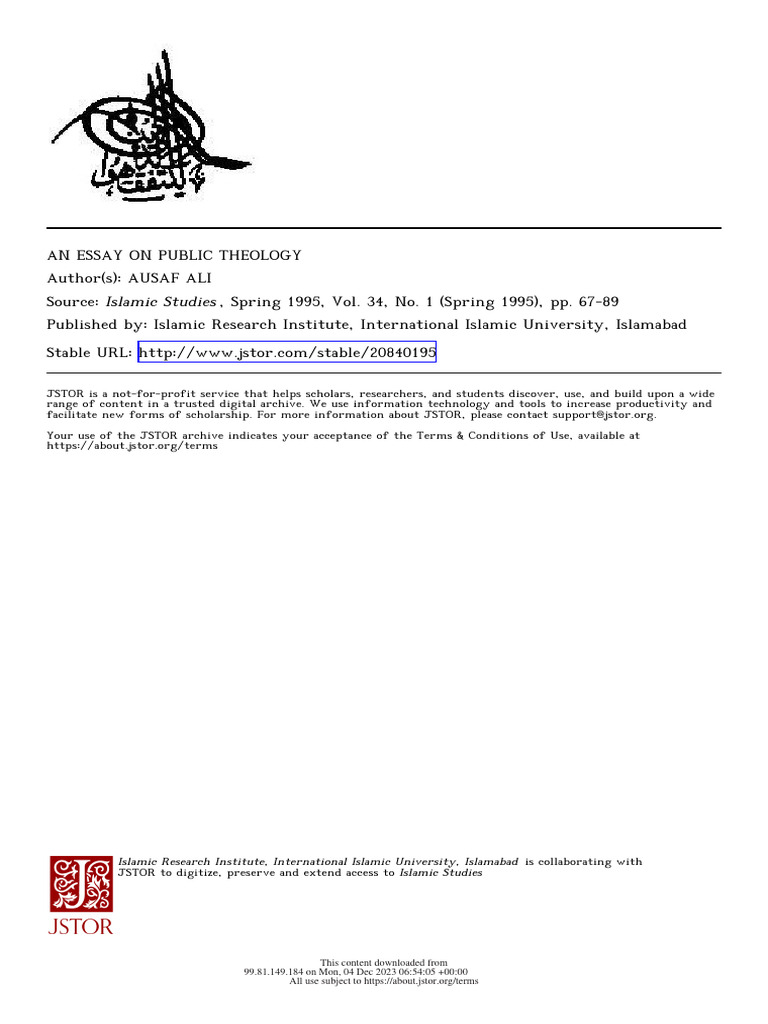 AN ESSAY ON PUBLIC THEOLOGY-1995 by Ausaf Ali | PDF | Theology | Conscience