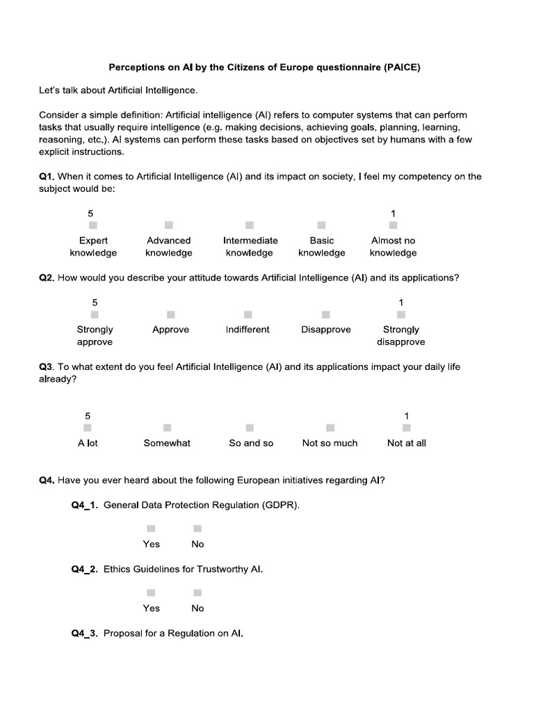 Perceptions On AI Questionnaire | PDF