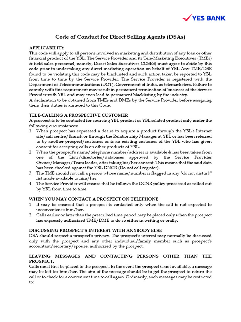 DSA Code of Conduct for Telemarketing | PDF