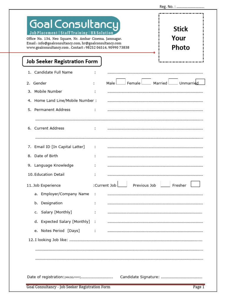 Job Seeker Registration Form | PDF | Recruitment | Résumé