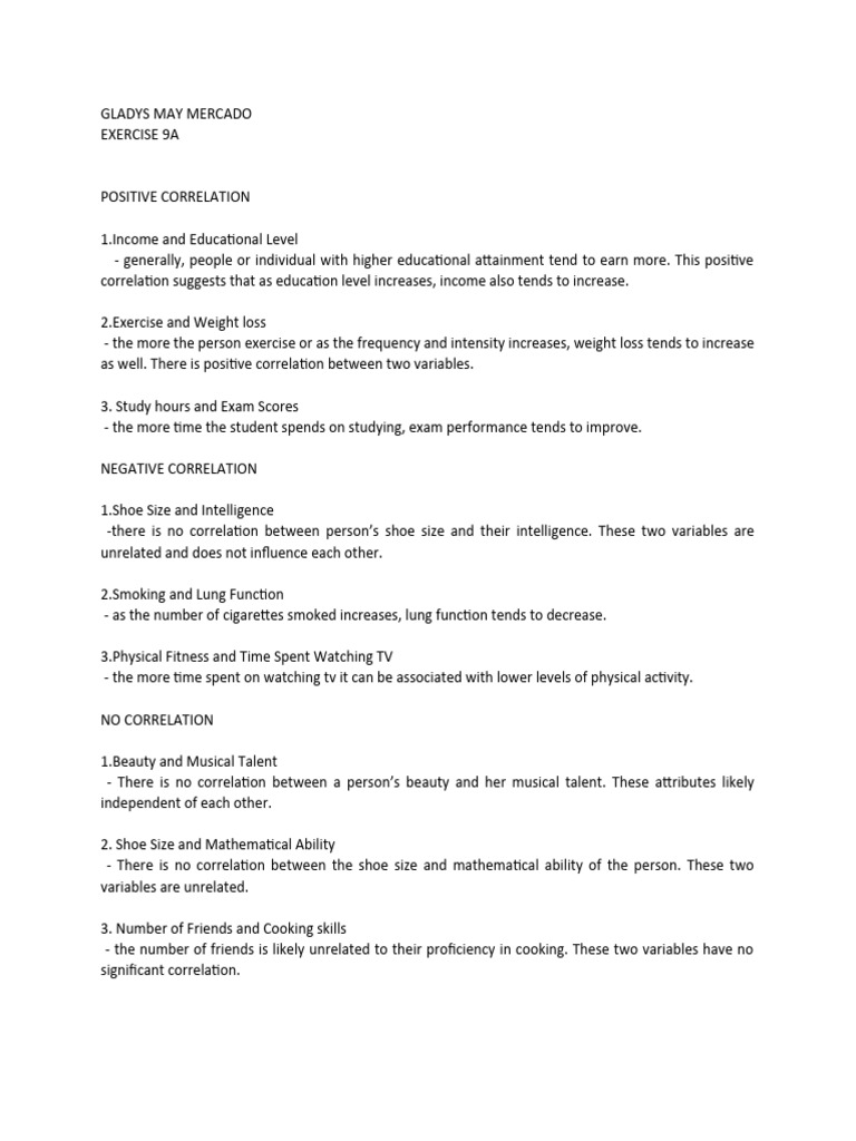 Correlation 9A Assignment | PDF