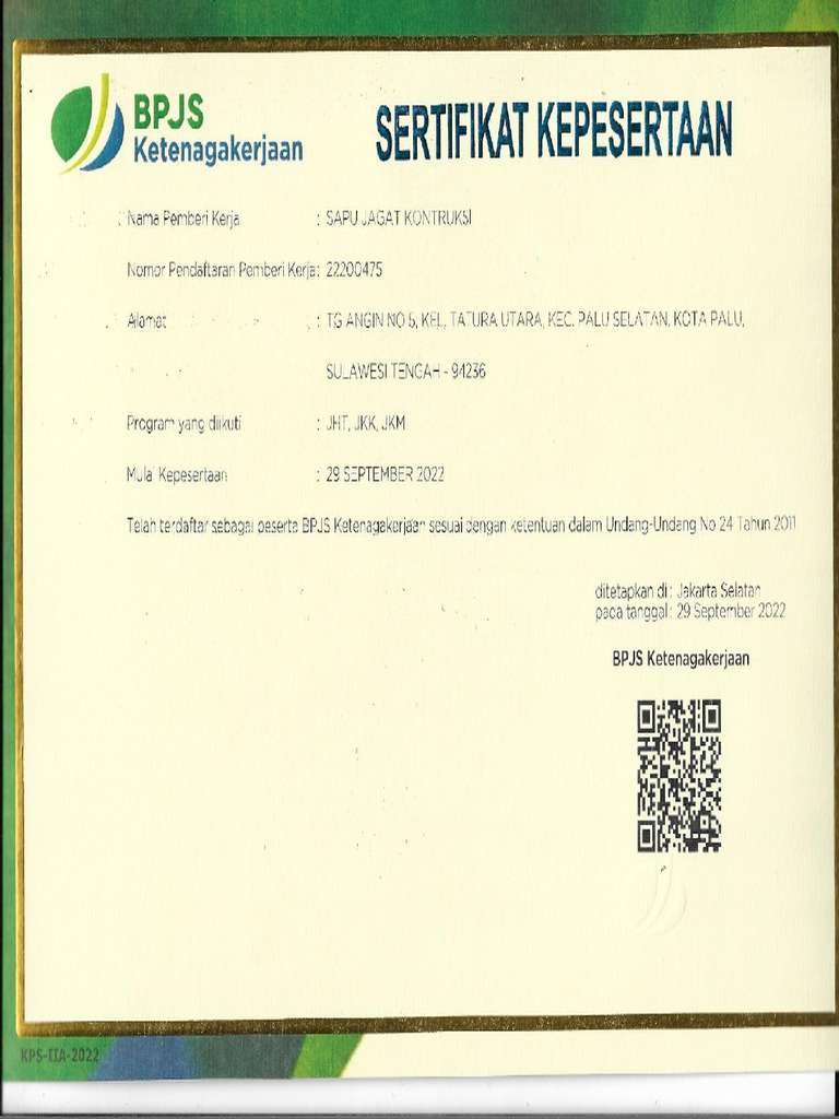 Bpjs. Cv. Sapu Jagat Konstruksi | PDF