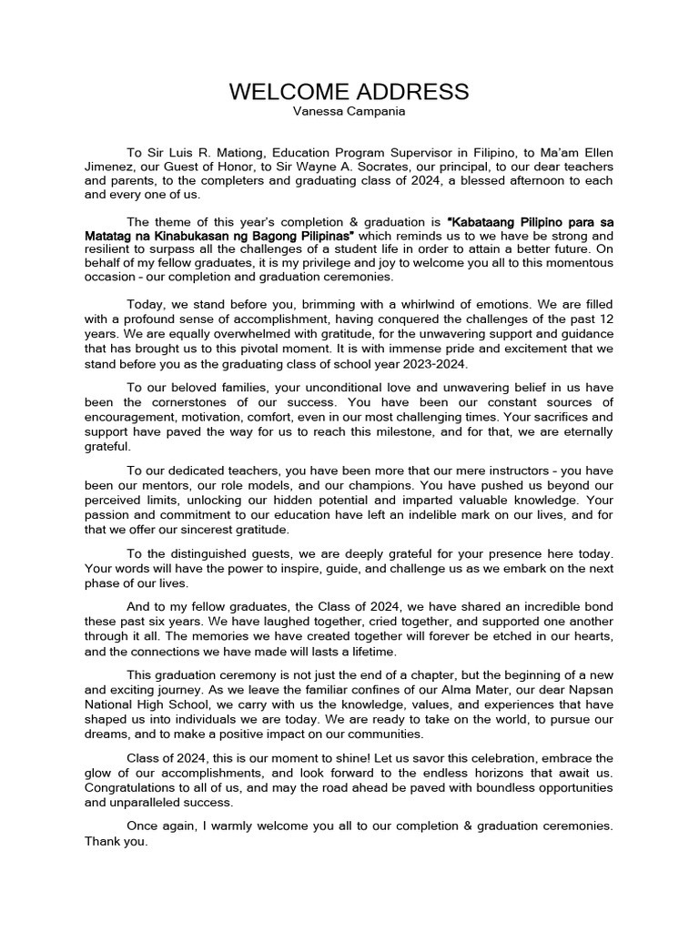 Welcome Address | PDF | Career & Growth