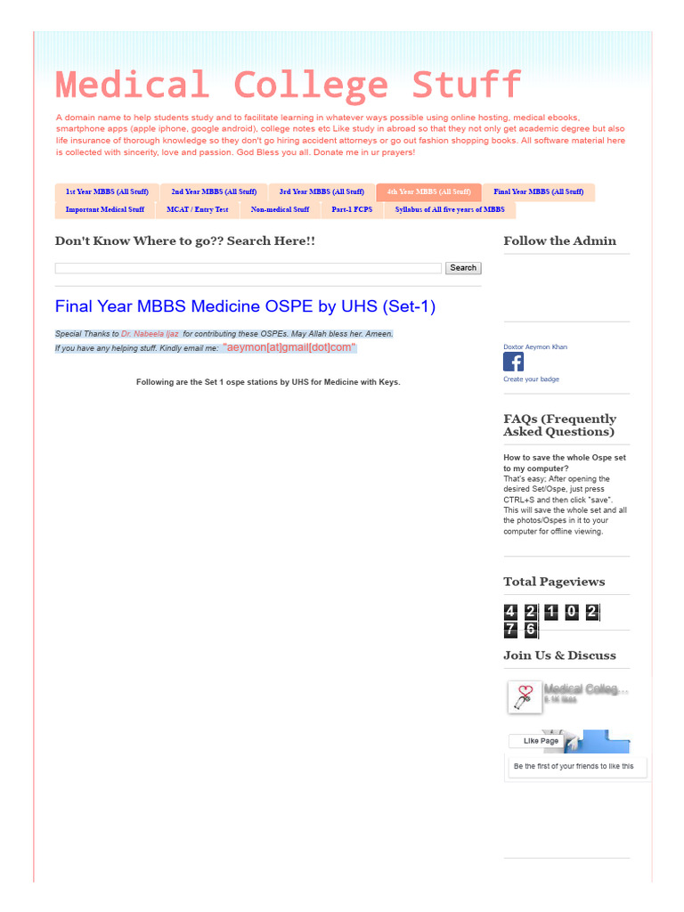 Medical College Stuff - Final Year MBBS Medicine OSPE by UHS (Set-1) | PDF | World Wide Web ...