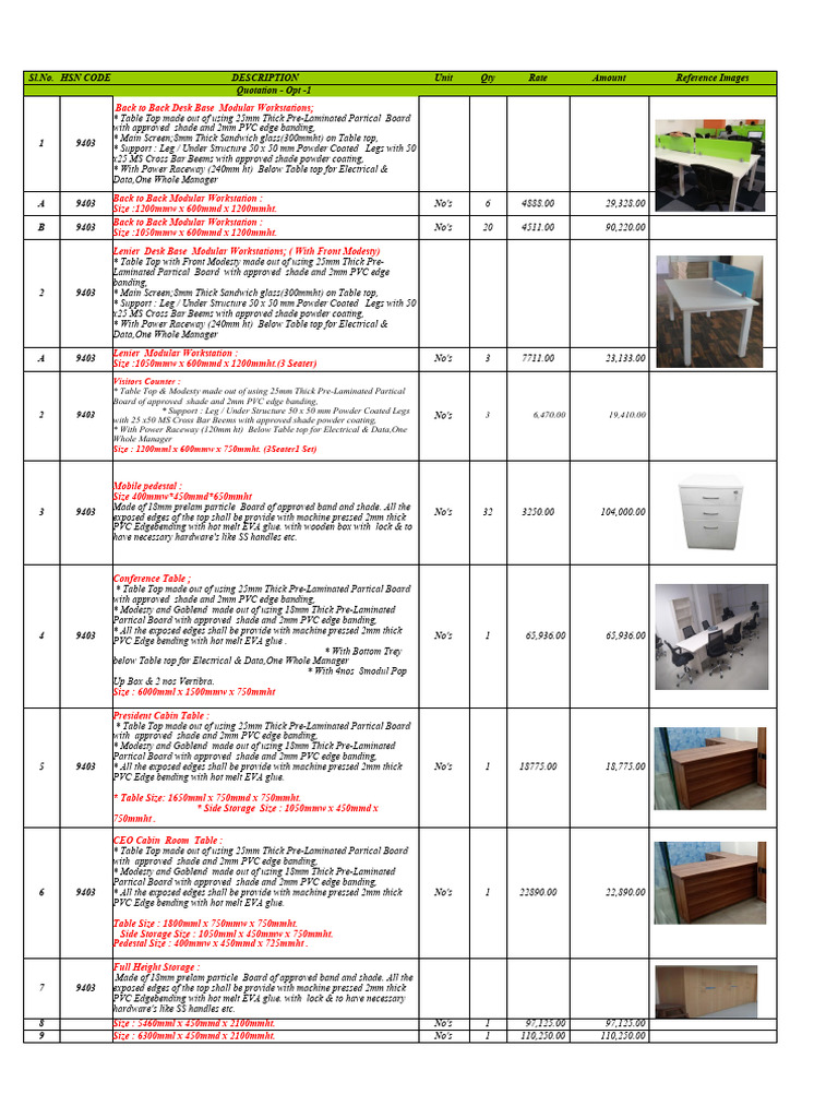 SL - No. HSN Code Description Unit Qty Rate Amount Reference Images Quotation - Opt - 1 | PDF ...