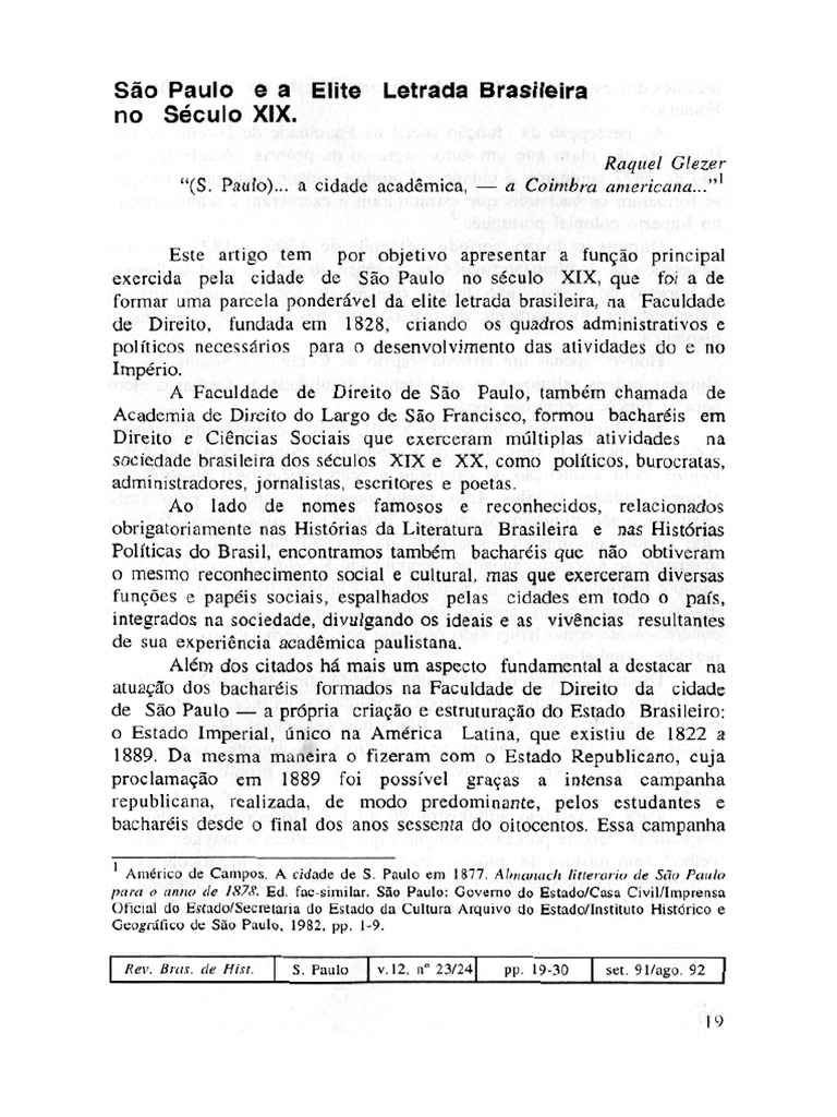 RBH 023 24 Artigo Raquel Glezer Sao Paulo e A Elite | PDF