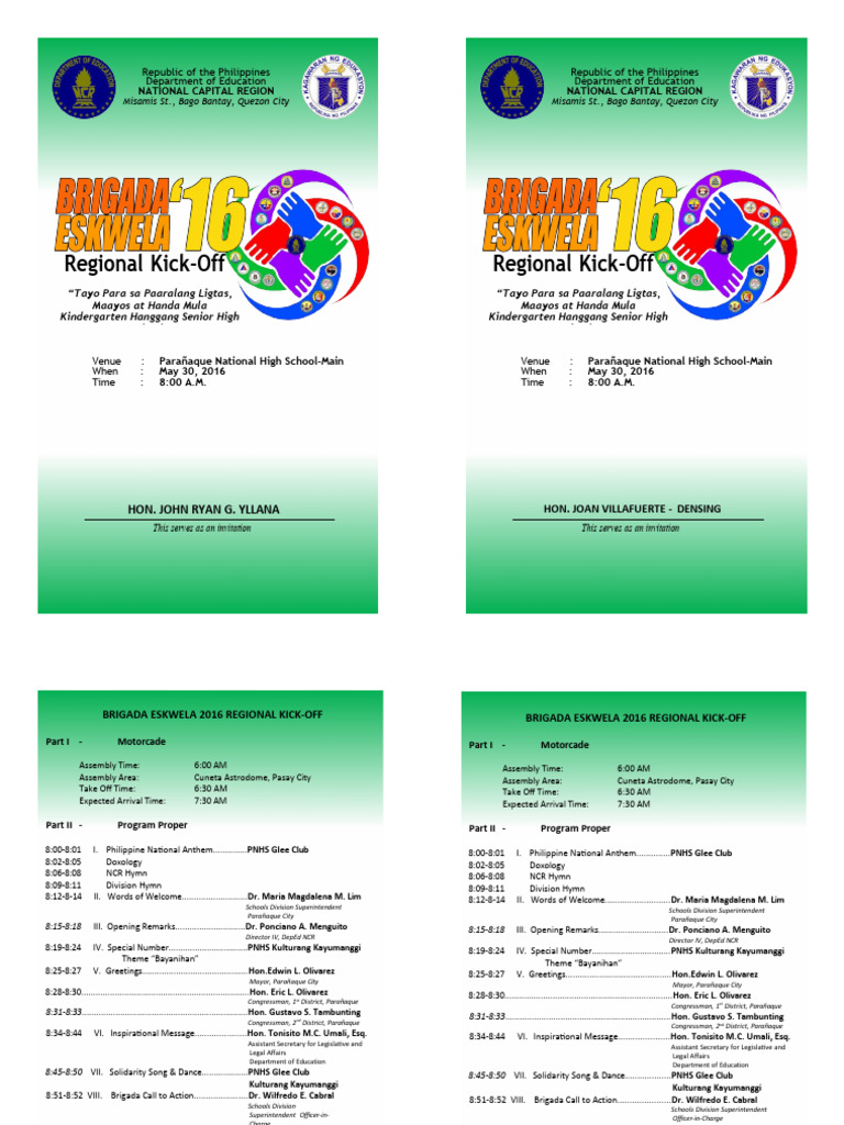 Brigada-Eskwela-Regional-Kick-Off-Program-Final-Pdf - Compress | PDF | Metro Manila | Philippines