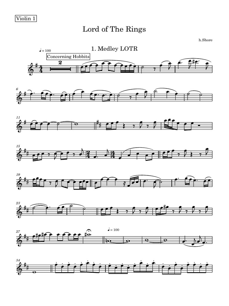 Lord of The Rings - Violin 1 | PDF