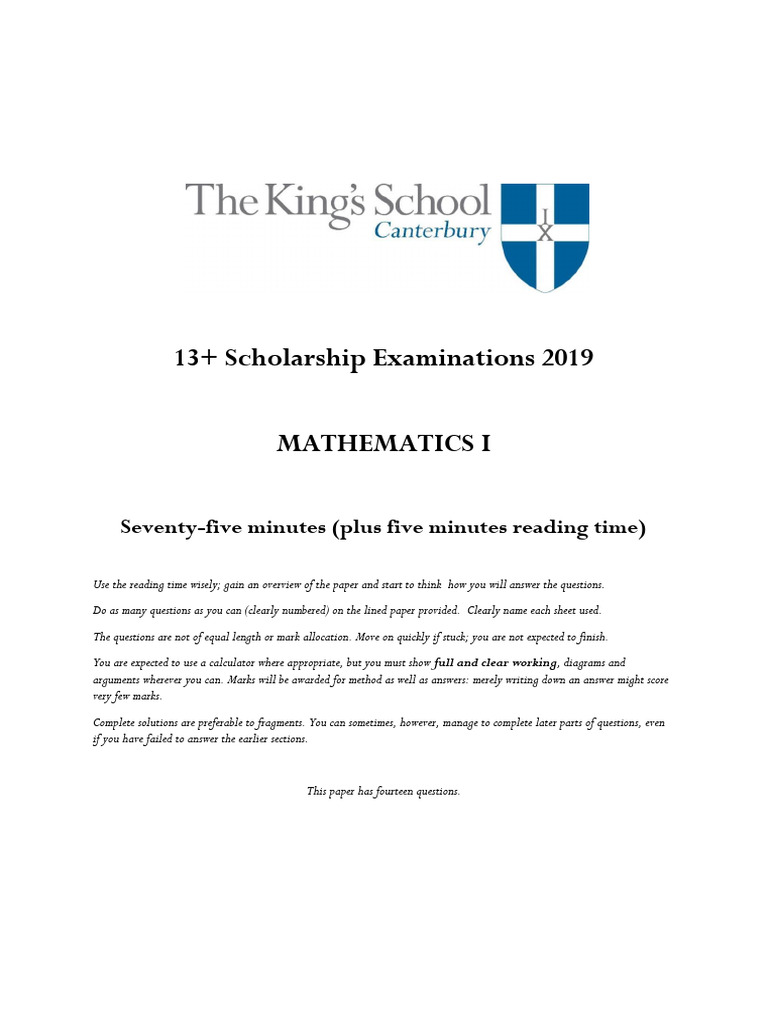 13 Maths Scholarship 2019 2016 | PDF | Troy Weight | Pound (Mass)