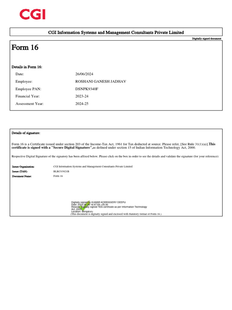 Form 16: CGI Information Systems and Management Consultants Private ...