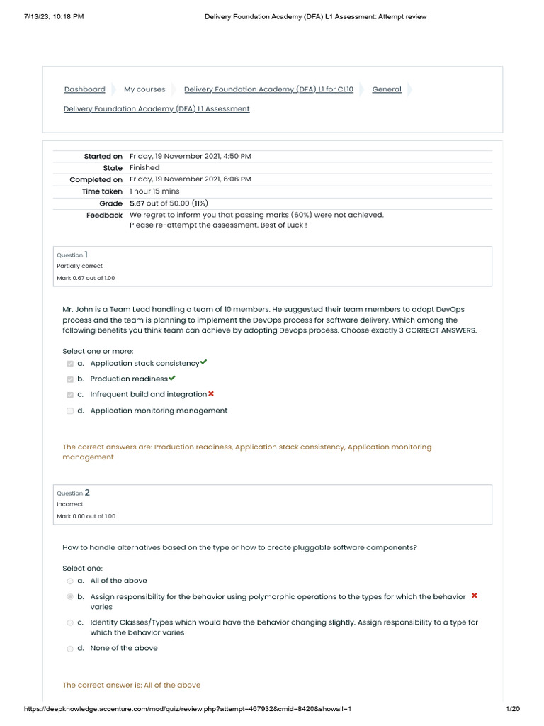 Delivery Foundation Academy (DFA) L1 Assessment - Attempt Review SET 3 | PDF | Risk | Class ...