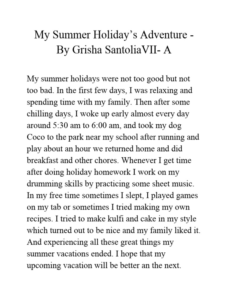 My Summer Holiday's Adventure | PDF