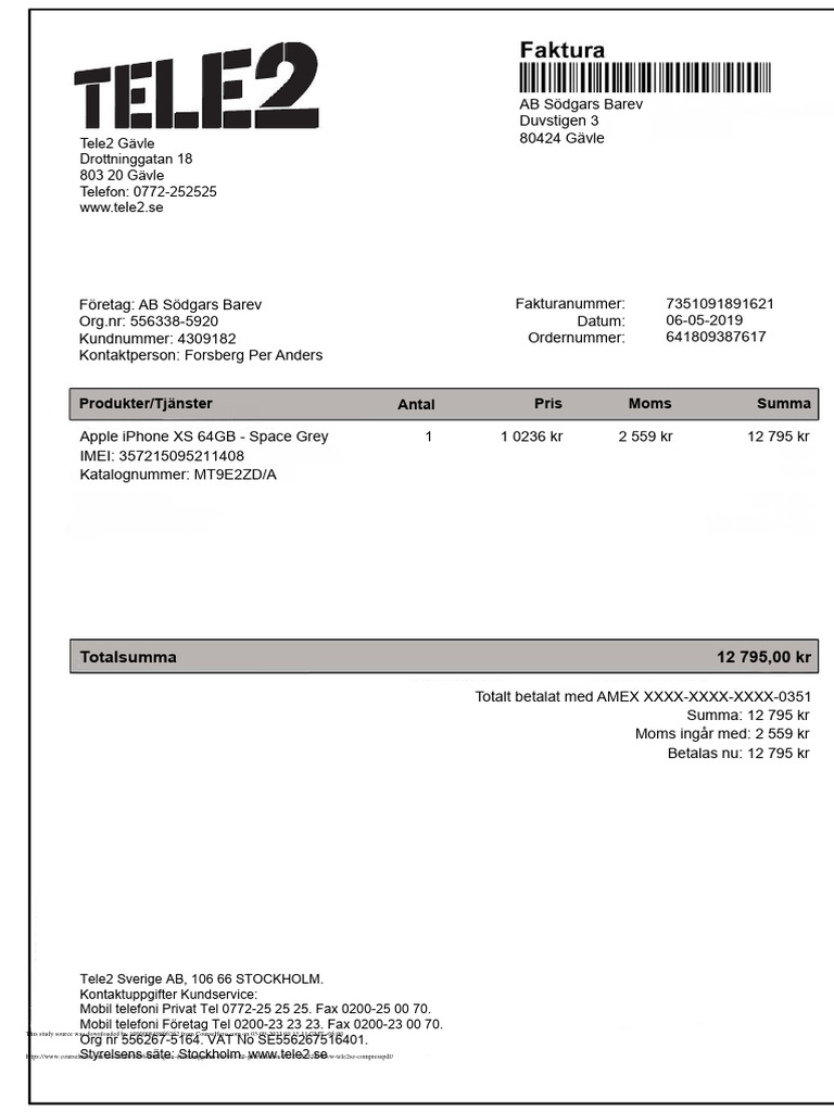 Tele2 Gvle Drottninggatan 18 803 20 Gvle Telefon 0772 252525 WWW Tele2se Compress PDF | PDF
