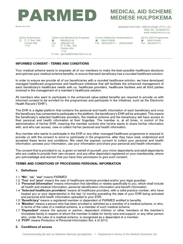 Medical Aid Scheme Mediese Hulpskema: Reg. No. A21/4/1441 | PDF ...