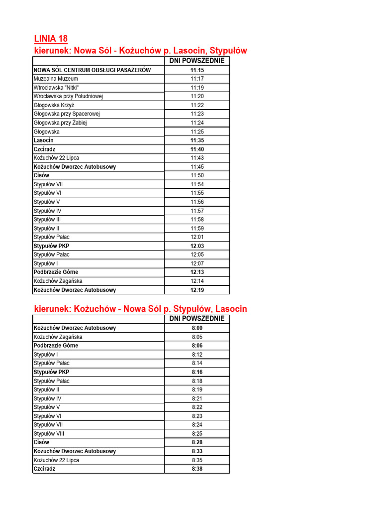 Linia 18 Autobusy KZCH | PDF